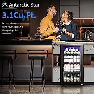 Antarctic Star Beverage Refrigerator Cooler - 125 Can Mini Fridge Glass Door for Soda Beer or Wine – Glass Door Small Drink Dispenser Adjustable Clear Front for Home, Office or Bar, 3.1 cu.ft.