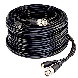 Five Star Cable RG59 Siamese Combo Cable Patch RG59 Video + 18/2 Power for TVI, CVI, AHD and HD-SDI CCTV Camera System with BNC connectors and 2.1mm Power Jack (100 Ft, Black)