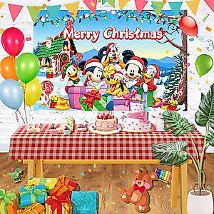 Merry Christmas Backdrop for Mickey Mouse Christmas Party Decorations Christmas House Background for Party Cake Table Decorations Xmas Theme Banner 5x3ft