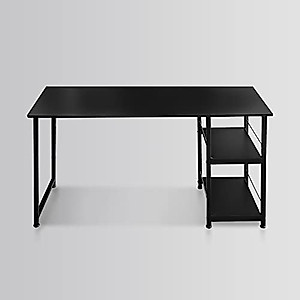 MASAKA B&W Office Home Desk with 2 Shelf for Writing Room, Large Operating Surface 55.2" Computer Desk with Sturdy Wooden Storage Shelf, Bookshelf Study Desk, Home Office Table for Living Room