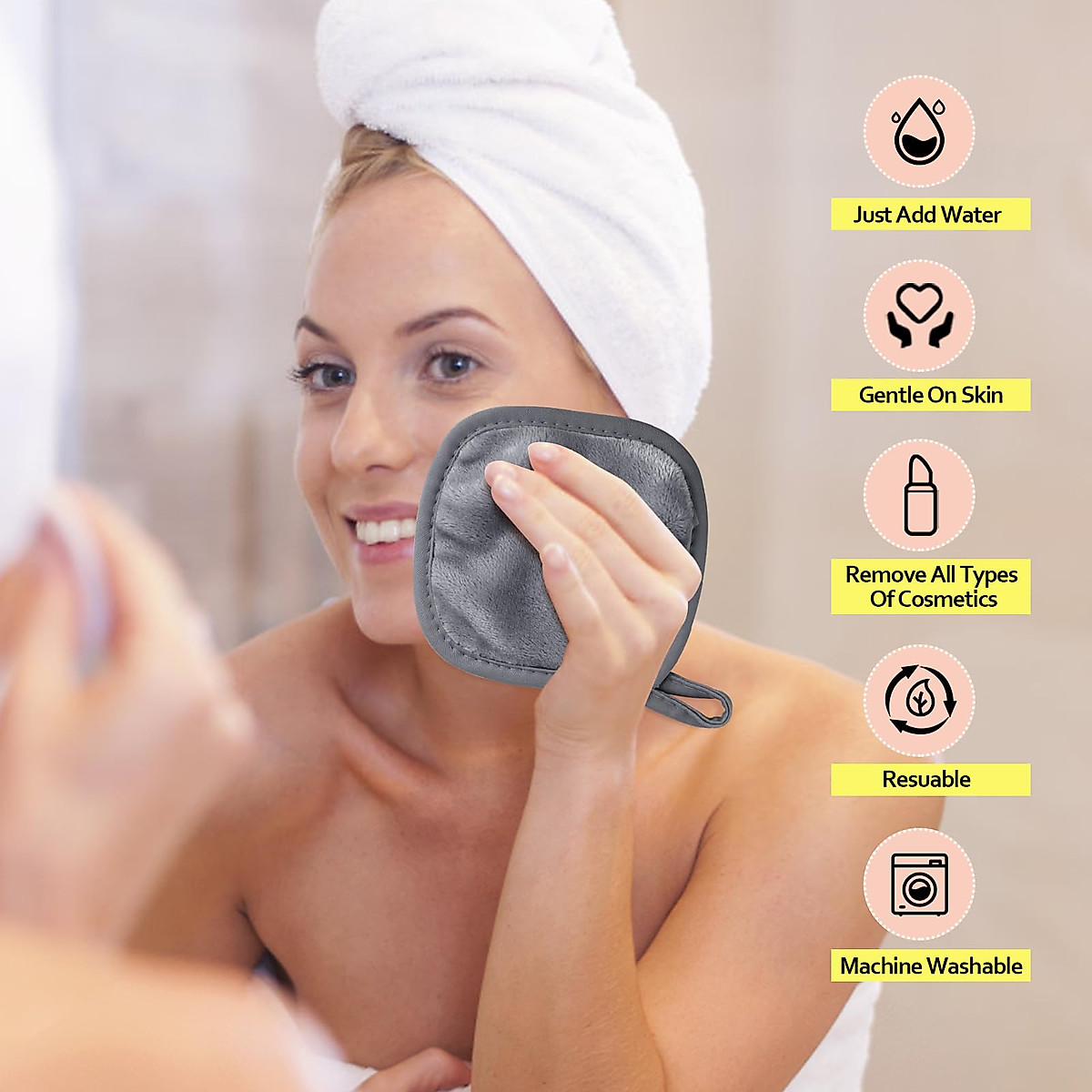 HOMEXCEL Makeup Remover Cloth 12 Pack,Reusable,Washable Ultra Soft Facial Cleansing Pads For All Skin Types,5 X 5 In,Grey