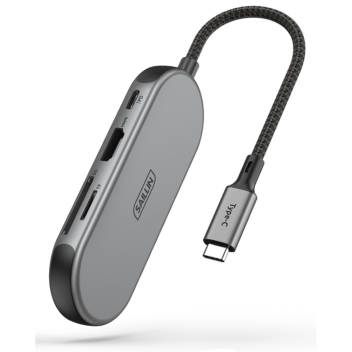 USB C Hub, SAILLIN 7 in 1 USB C Multiport Adapter, Aluminum USB C Dongle with 3 USB 3.0 Ports, 4K HDMI, SD/TF Card Reader, 100W Power Delivery Compatible with MacBook Pro, MacBook Air, iPad Pro, XPS