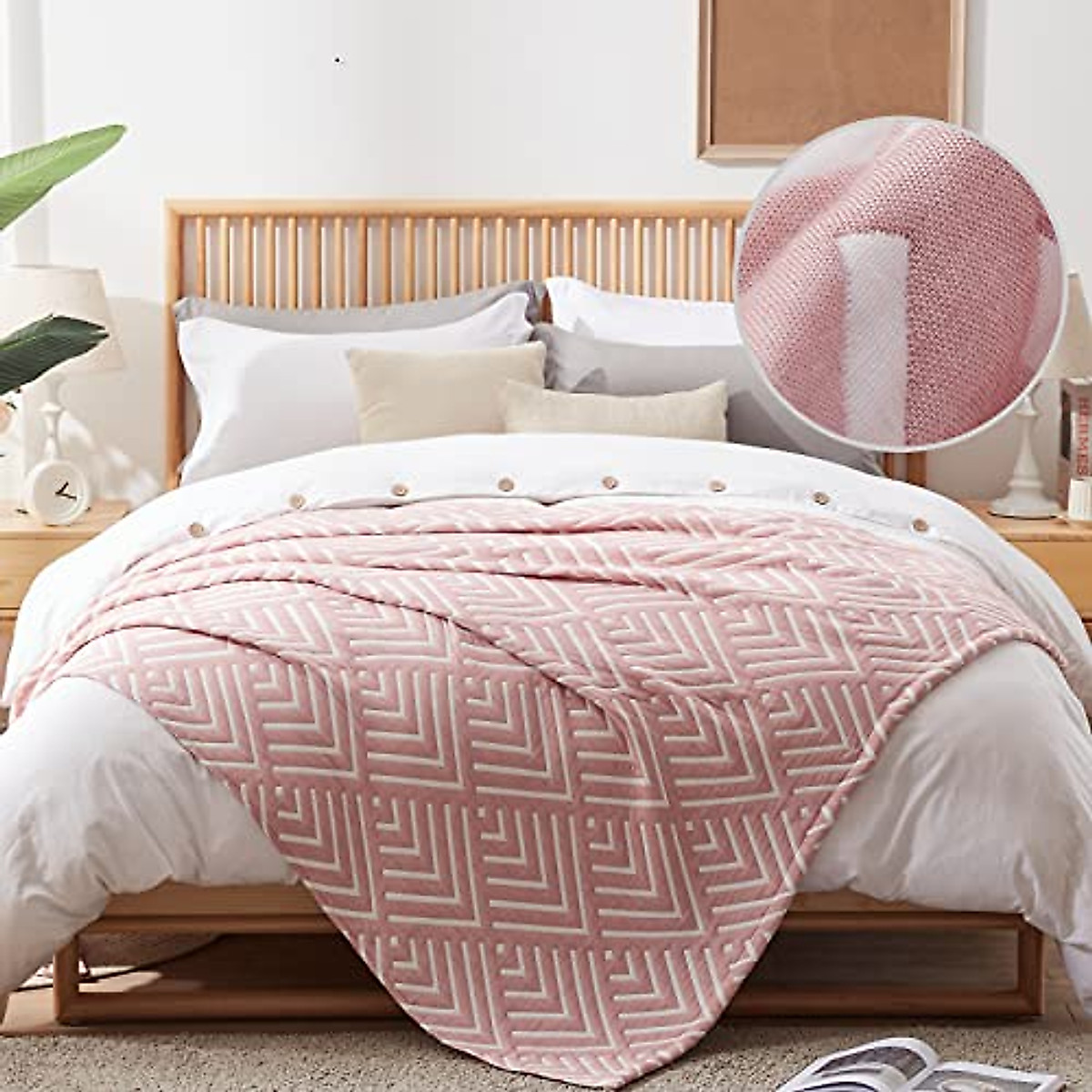 SE SOFTEXLY Muslin Throw Blanket Twin Size, 3-Layer 100% Cotton Blanket, Soft Blanket for Bed, Couch, Car, Lightweight Cooling Blanket Farmhouse and Home Decor (Tassels Pink,60X80)