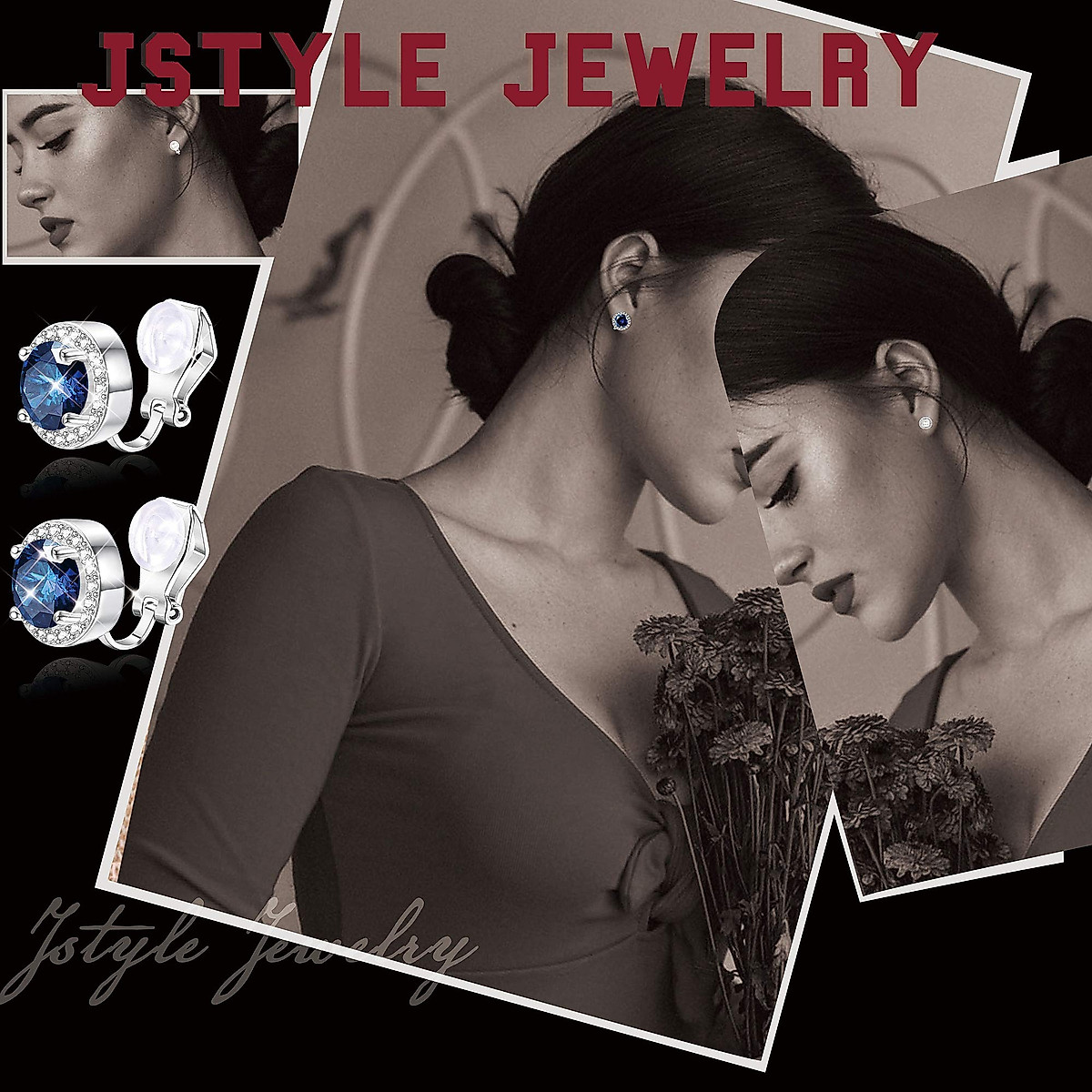 Jstyle 8Pairs Clip On Earrings for Women Halo Cubic Zirconia Opal Simulated Pearl Knot Non Pierced Clip Earrings Set Silver Tone