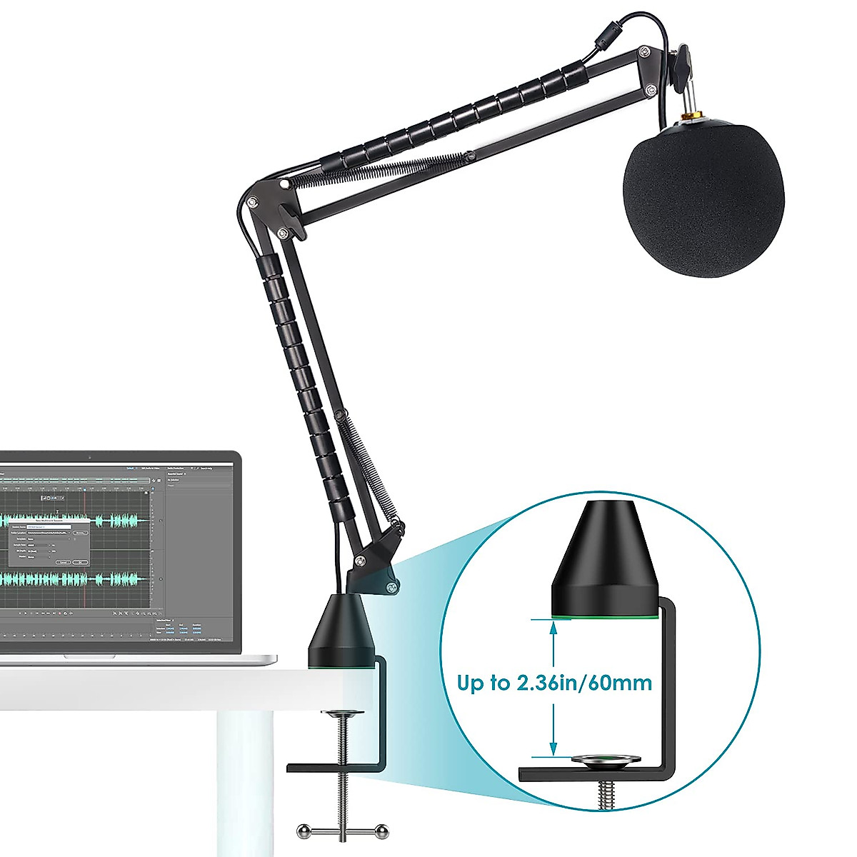 YOUSHARES Microphone Stand with Foam Cover - Mic Boom Arm Stand Pop Filter Compatible with Blue Snowball Microphone