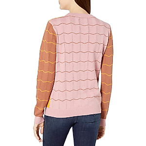 Cable Stitch Women's Zig Zag Stripe Long Sleeve Sweater Multi-Mustard Small