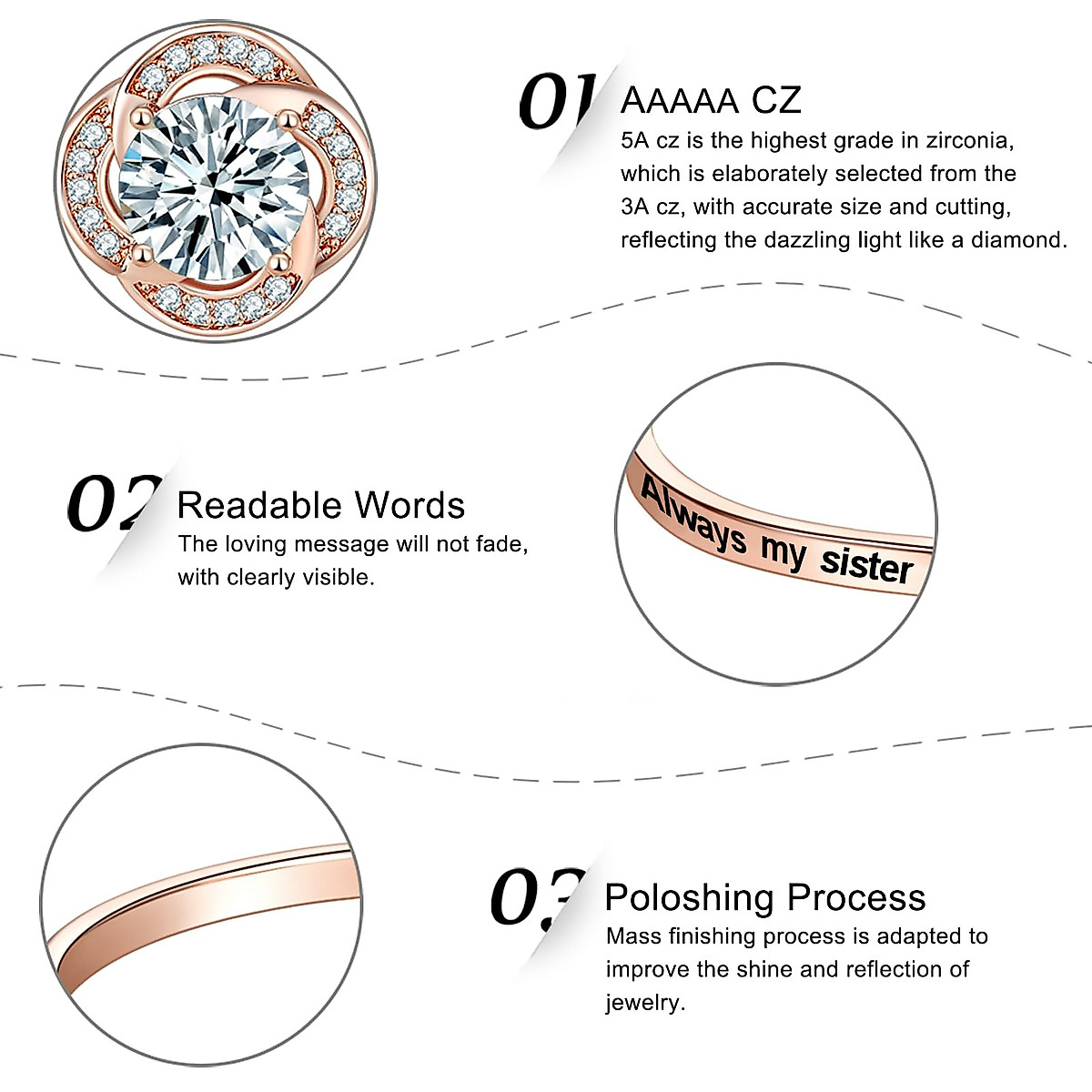 Aihitero Birthday Gift for Sister, Engraved ‘Always My Sister Forever My Friend’ Love Bangle Bracelet, Rose Gold Women Girl Jewelry, Christmas Xmas Anniversary Wedding Present from Brother BFF Sibling