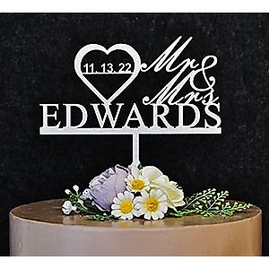 Personalized Wedding Cake Toppers, Customize Wedding Date And Last Name, Bride & Groom,Mr& Mrs Cake Topper,Wedding Favors,Cake Topper,Wedding Decorations For Reception,Wedding Cake Toppers (Wood)