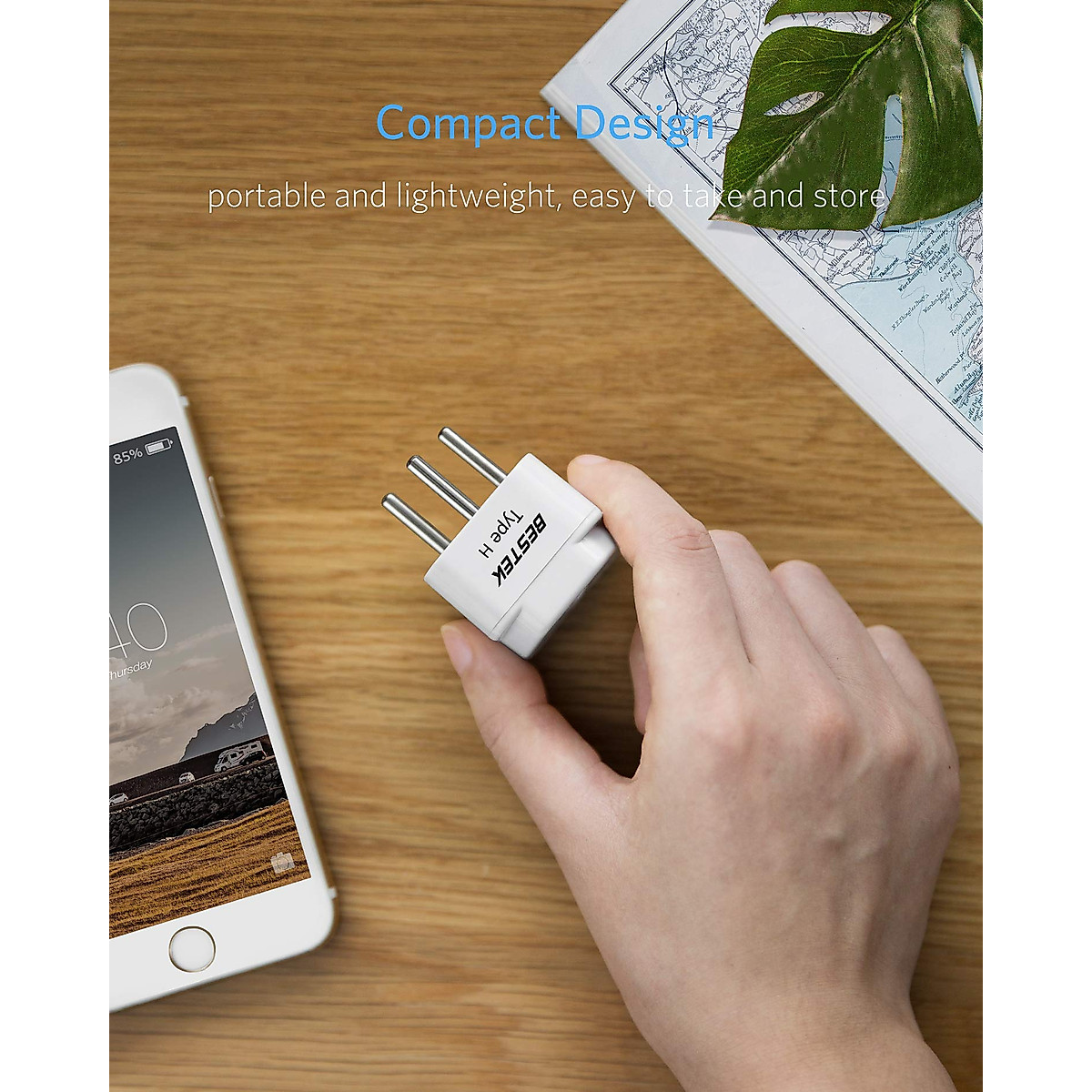 BESTEK Israel Travel Plug Adapter, Grounded Universal Type H Plug Adapter Israel to US Adapter - Ultra Compact for Israel, Palestine and More, 3 Pack