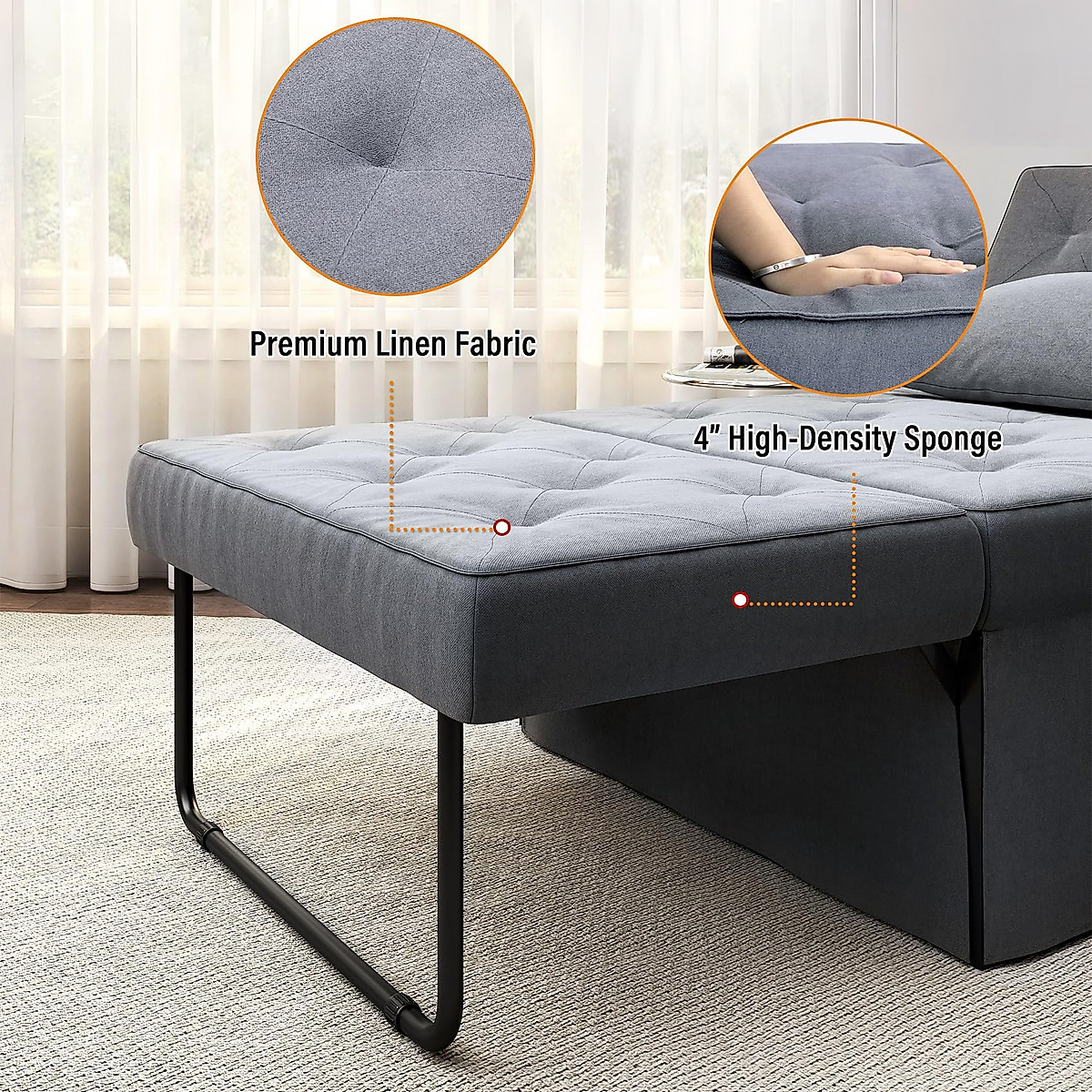 TC-HOMENY Sofa Bed with Pillow, 4 in 1 Multi-Function Adjustable Backrest Sleeper Chair Bed, Soft and Thick Sponge Cushion with Convertible Sofa Chair