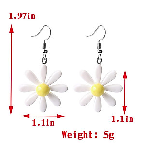 Daisy Earrings,Daisy Flower Earrings for Women,Acrylic Yellow Flower Daisy Dangle Earring Wild Lily Petals Hawaii Plant Earrings