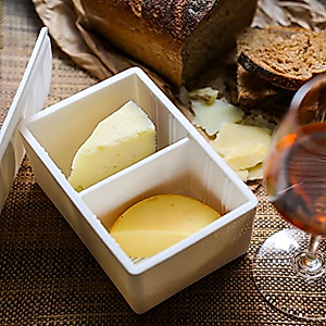 CapaBunga Cheese Vault with Divider - Reusable Artisan Cheese Storage Container for Fridge - Food Grade Silicone Cheese Container 6x4x3.5” - Cheese Keeper for Refrigerator - White Cheese Holder