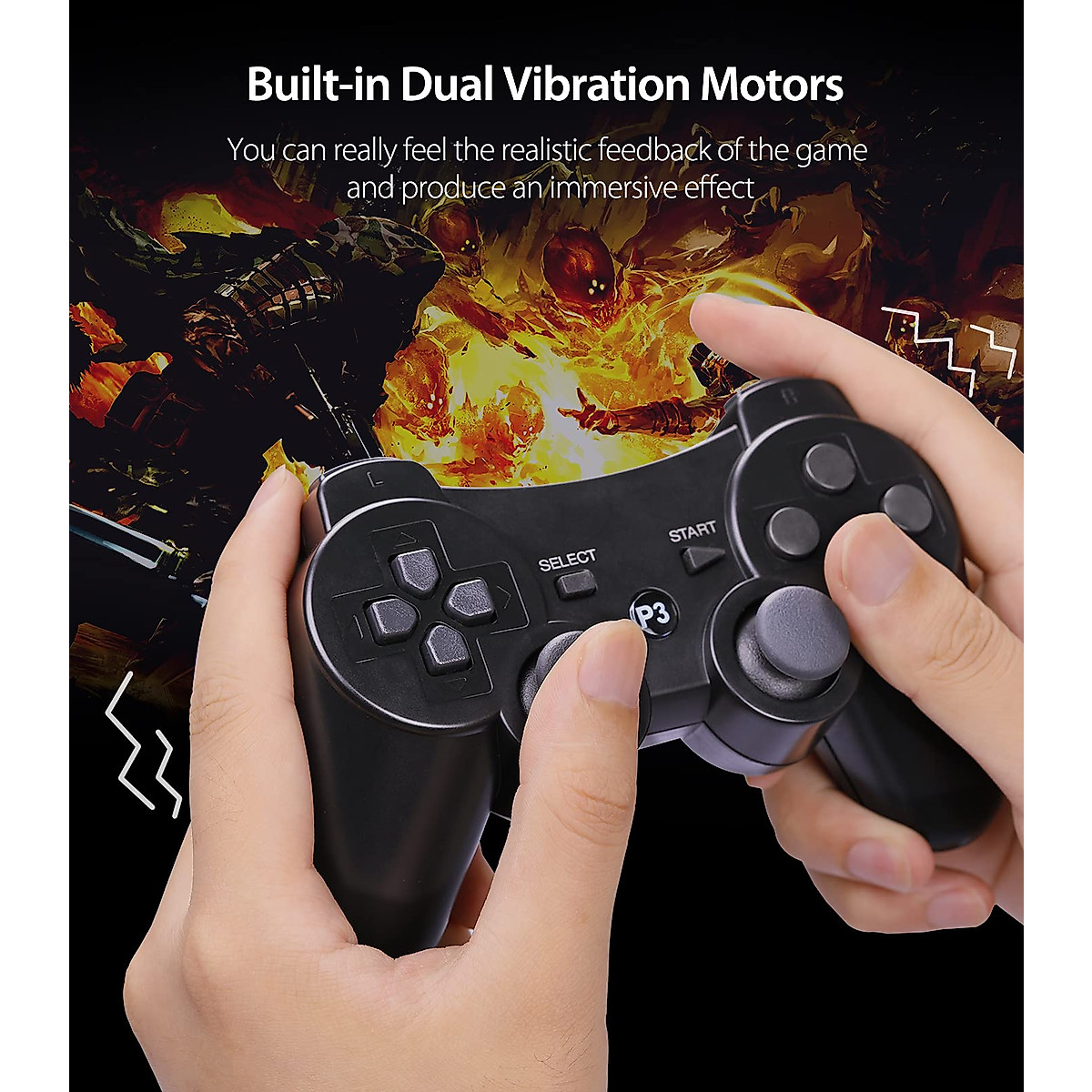 YCCTEAM Wireless Controller Compatible with PS3, Controller Replacement for PS3 with Upgraded High-Precision Joystick, Wireless Remote Gamepad with Charger Cable (Black)