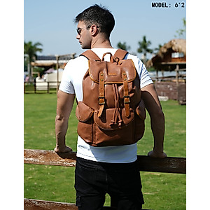 Leather 15.6 inch Laptop Backpack School College Backpack Satchel Bookbag Travel Business Backpack CN-01 (Brown)