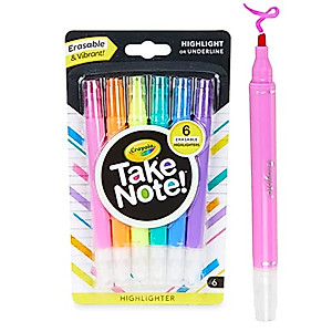 Crayola Take Note Erasable Highlighters, Cool School Supplies, Chisel Tip Markers, 6 Count