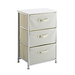 Urban Shop 3 Tier Fabric Drawer Storage Cart with MDF Wood Frame, Cream with White Frame