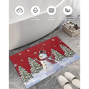 Yun Nist Christmas Snowman Bathroom Rug,Xmas Tree Red Soft Shag Rug Non Slip Doormat,Winter Snowflakes Absorbent Carpet Furry Cozy Floor Mat for Kitchen Bedroom Living Room 20x31.5in