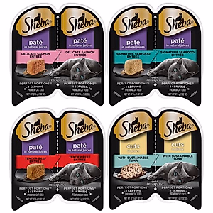 Sheba Wet Cat Food Perfect Portions Pate & Cuts in Gravy Variety Pack - All Flavors, Beef, Chicken, Salmon, Turkey, Tuna, White Fish, Mixed Grill - (12 Pack 24 Servings) with 2 Mouse Cat Toys