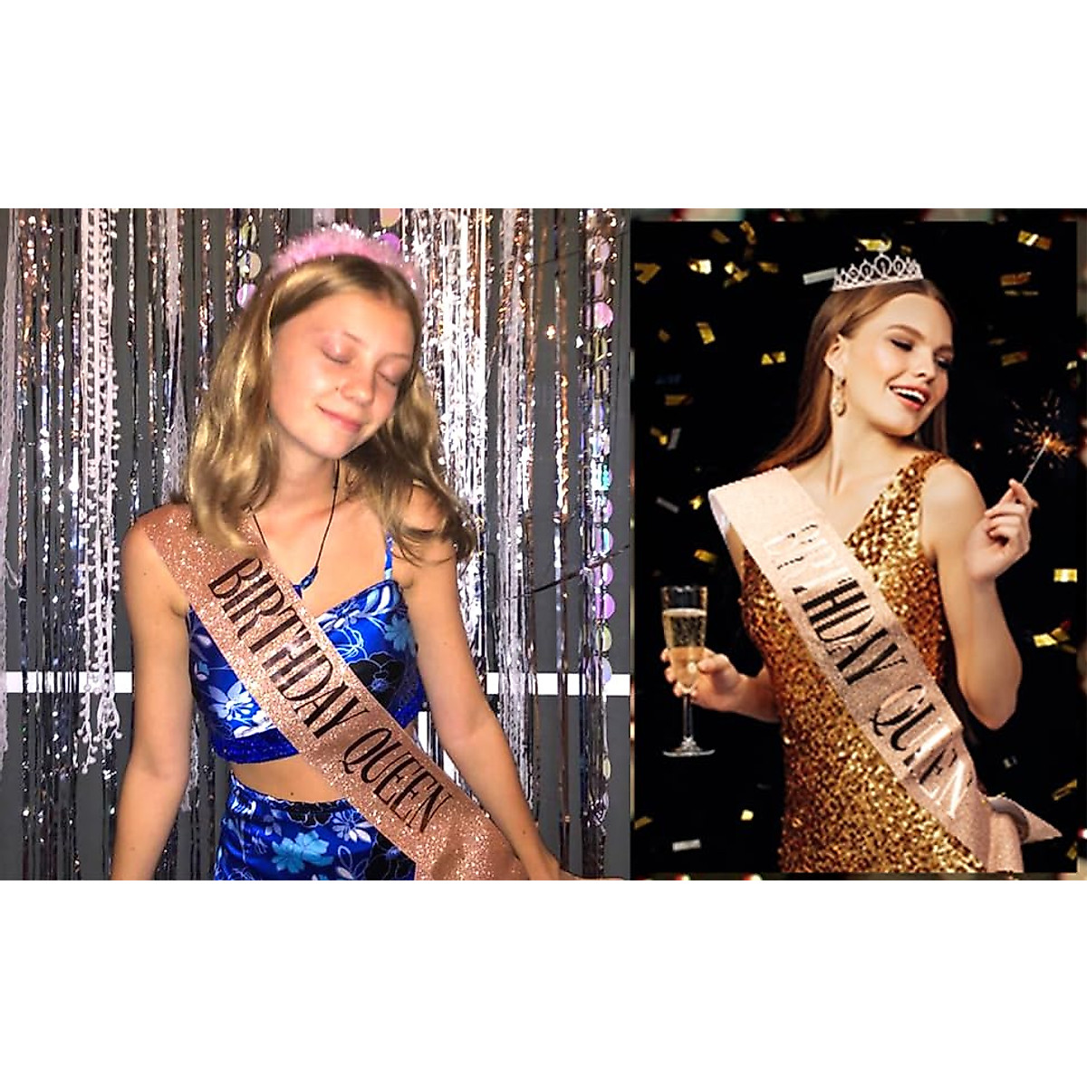 BLUPLE Birthday Queen Sash Rose Gold Birthday Sash for Women Girls Gift, Birthday Decorations Party Favors