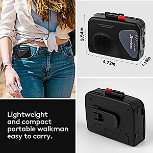 ByronStatics Portable Cassette Players Recorders FM AM Radio Walkman Tape Player Built In Mic External Speakers Manual Record VAS Automatic Stop System 2AA Battery Or USB Power Supply Headphone Black