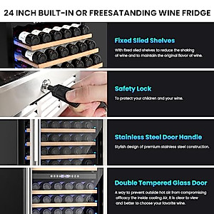 Ecojoy Wine Fridge Dual Zone, 154 Bottles 24inch Wine Fridge Freestanding, Wine Fridge Cabinet for Bar Home Wine Enthusiast, Intelligent Temperature Memory, Quiet
