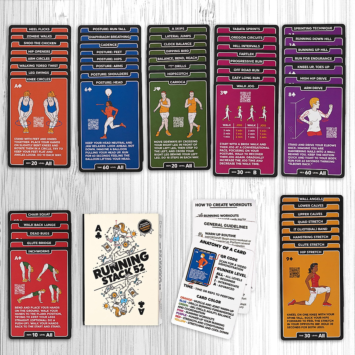Stack 52 Running Exercise Cards: Run Faster and Further with Less Effort. Video Instruction by Certified Coach Included. Beginner to Advanced Drills. (Running Stack 52)