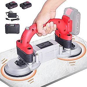 YJINGRUI Tile Vibrator 12,000VPM Tile Leveling Machine 21V 2000mA, Double Suction Cup Tile Tiling Machine 6 Gears Hand-held Tile Tiler Upgrade Lock Button (2 Battery)