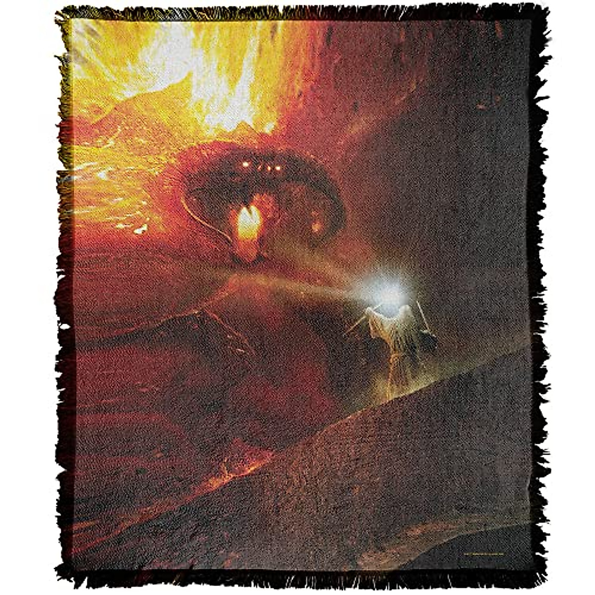 LOGOVISION The Lord of The Rings Blanket, 50"x60" Gandalf Against Balrog Woven Tapestry Cotton Blend Fringed Throw Blanket