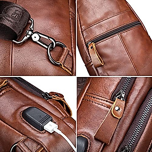 Hebetag Leather Sling Bag Hiking Daypack for Men Women Outdoor Travel Camping Fishing Crossbody Shoulder Chest Pack Backpack