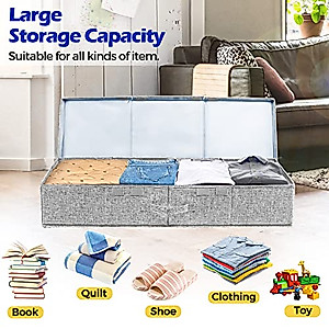 Under Bed Storage, 2 Pack Large Underbed Storage Containers with Lids, Foldable Under Bed Clothes Storage Bins with Handle, Under Bed Storage Organizer Box for Clothes Blankets Shoes Pillows (Grey)