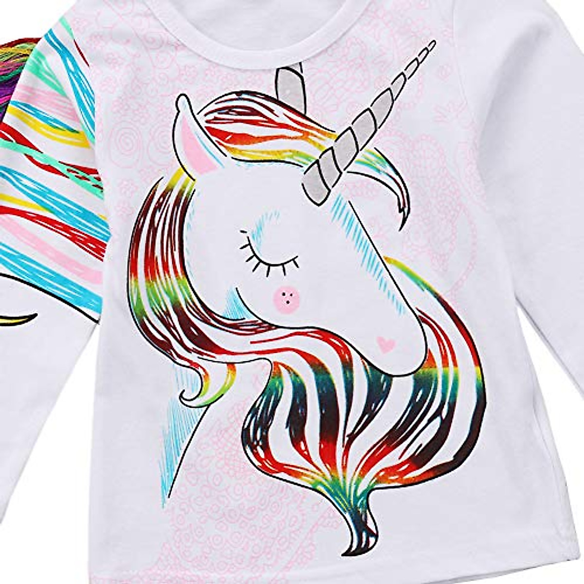 Newfancy Toddler Kid Baby Girls Tassel Fringe Unicorn Tee Long Sleeve Tops T- Shirt White , White ,4T-5T