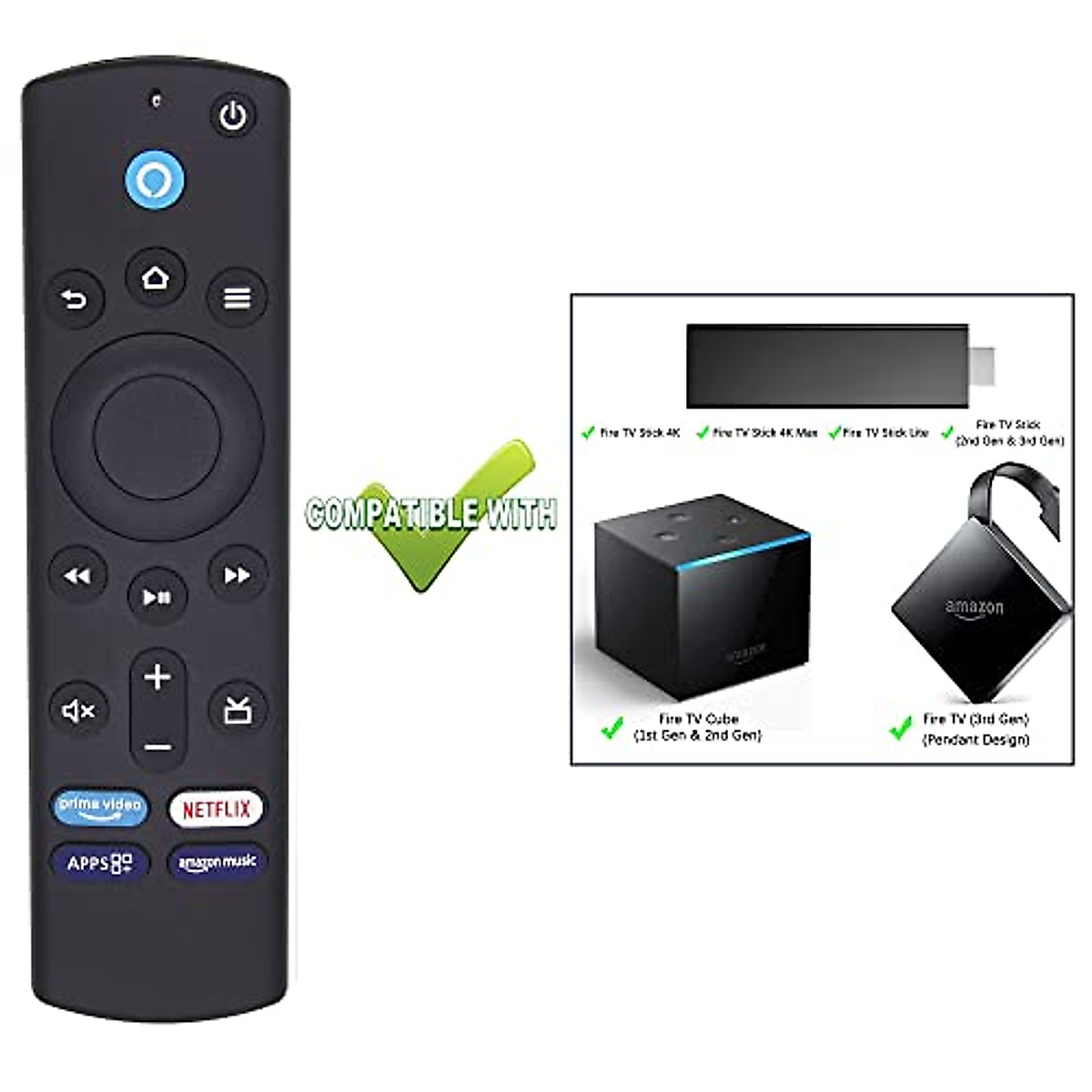 MYHGRC L5B83G Voice Remote Control (3rd gen) Replace for Amazon Fire TV Stick (2nd Gen, 3rd Gen, Lite, 4K), Fire TV Cube (1st Gen and Later) and Fire TV (3rd Gen), with TV Control