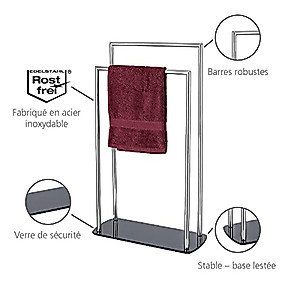 WENKO Towel Rack, Towel Stand with 2 Bars, Free Standing Towel Holder for Bathroom, Kitchen, Pool, Space Saving, Stainless Steel, Silver/Black, 18.9 x 31.5 x 7.9 in