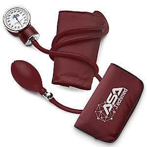 ASA TECHMED Manual Blood Pressure Monitor - Aneroid Sphygmomanometer Blood Pressure Cuff arm for Nurses Universal (Maroon) Standard