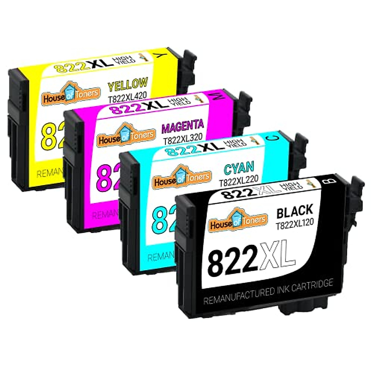Houseoftoners Remanufactured Ink Cartridge Replacement for Epson 822 XL 822XL for Workforce Pro WF-3820 WF-4820 WF-4830 WF-4834 Printer (BCMY, 4-Pack)