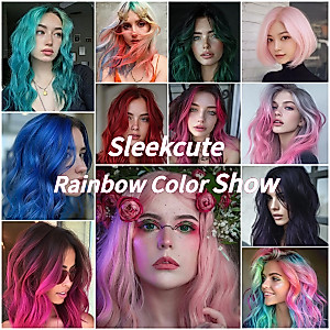 Sleekcute Pink and Blue 16Pcs Colored Hair Extensions - 22 Inch Straight Clip In Synthetic Hairpieces Ideal for Women, Kids, and Girls, for Halloween, Christmas and Cosplay