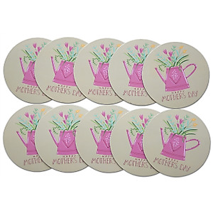 Novel Merk Mother~'s Day Refrigerator Magnets, Small Circle Flowers in Watering Can Design for Fridge, Gifts, Decor, & Party Favors (10 Pack), Pink, Green, Yellow, 3 Inch