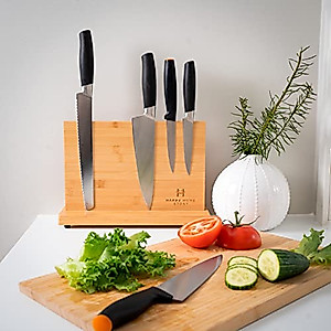 Magnetic Bamboo Knife Block 12", Double sided space saving freestanding storage holder for knives, handmade universal cutlery organizer stand with magnets in a bamboo outer layer, Without Knives