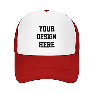 Custom Trucker Hats Personalized Mesh Trucker Hat Personalized Baseball Cap with Your Text/Photo/LOGO for Men & Women Red