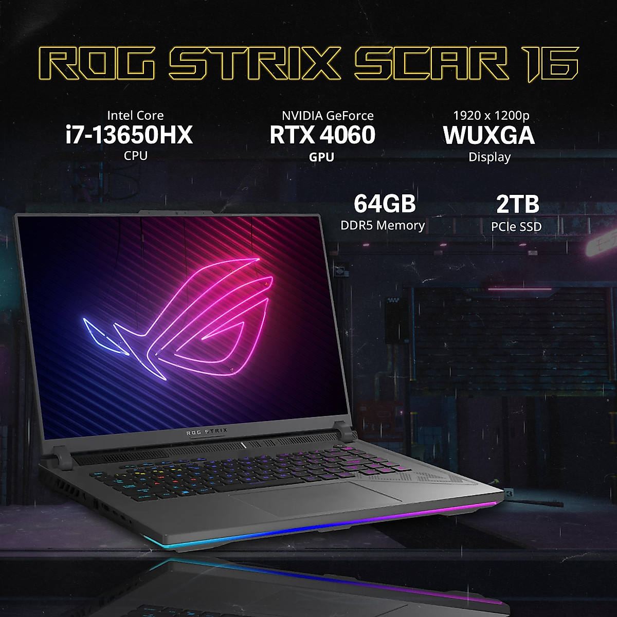 Asus ROG Strix G16 Gaming Laptop, 16'' WUXGA 165Hz Display, Intel Core i7 13650HX, 64GB DDR5, 2TB SSD, GeForce RTX 4060, RGB Backlit Keyboard, WiFi 6E, Win 11 Pro, Gray, Hotface DVD-RW USB Hub