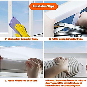 gulrear Portable Air Conditioner Window Seal Kit with Hose Connection Adapter 158"/400cm Portable A/C Window kit For Casement Windows Sealing AC Window Seal Vent Kit Hot Air Stop Air Exchange Guards…