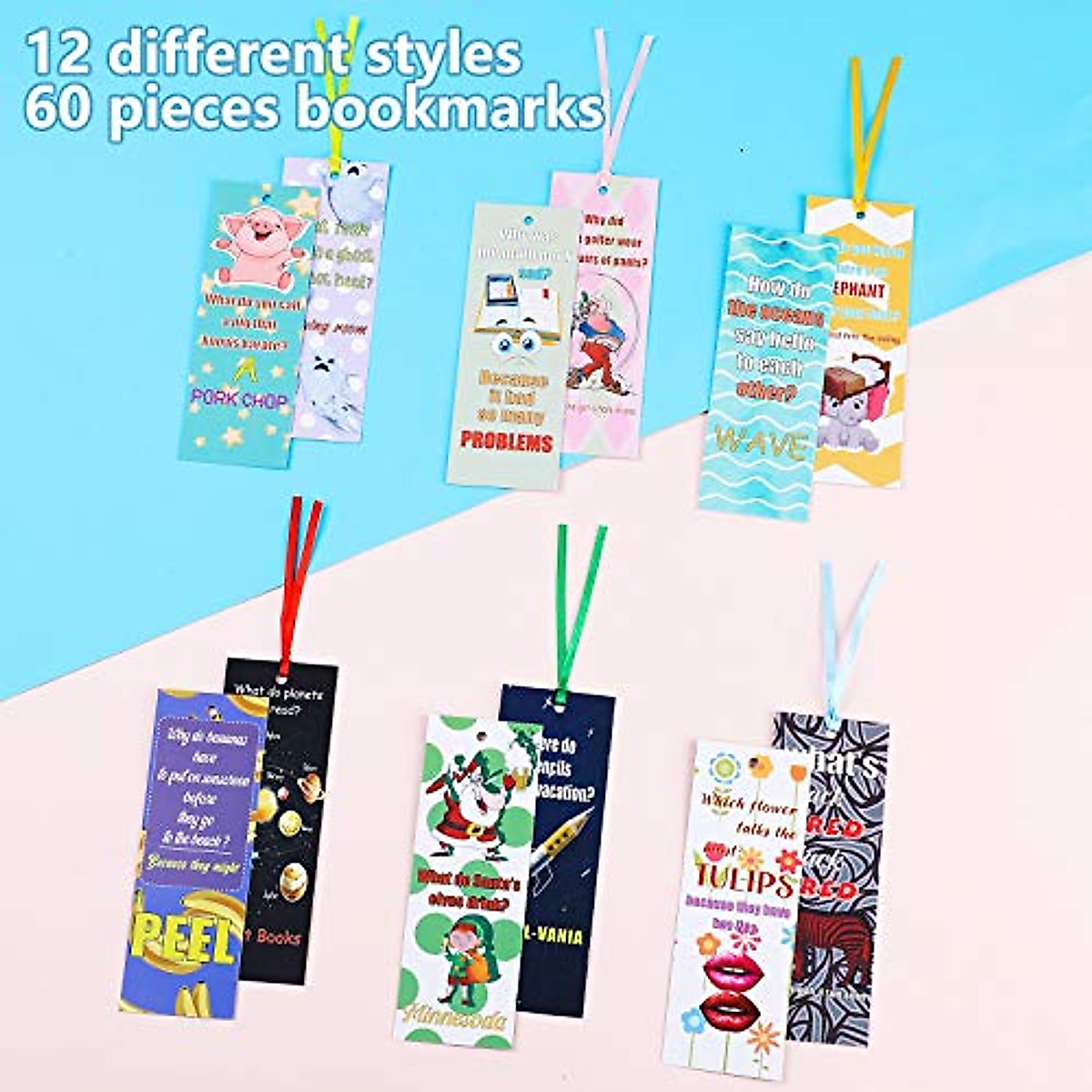 60 Pieces Silly Jokes Bookmarks Cartoon Hilarious Page Markers Funny Reading Bookmarks for Teachers Students Readers Classroom Rewards Supplies,12 Styles