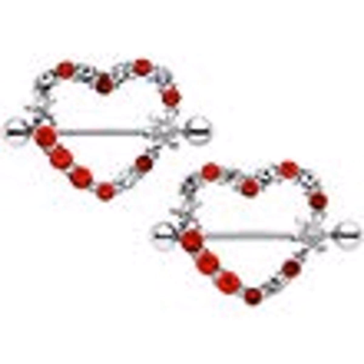 Body Candy 14G Nipplerings Piercing 9/16" 316L Steel 2Pc Clear Red Accent Lovers Heart Nipple Ring Set 14mm