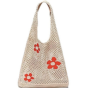 CATMICOO Crochet Mesh Beach Tote Bag Summer Aesthetic Knit Bag for Women