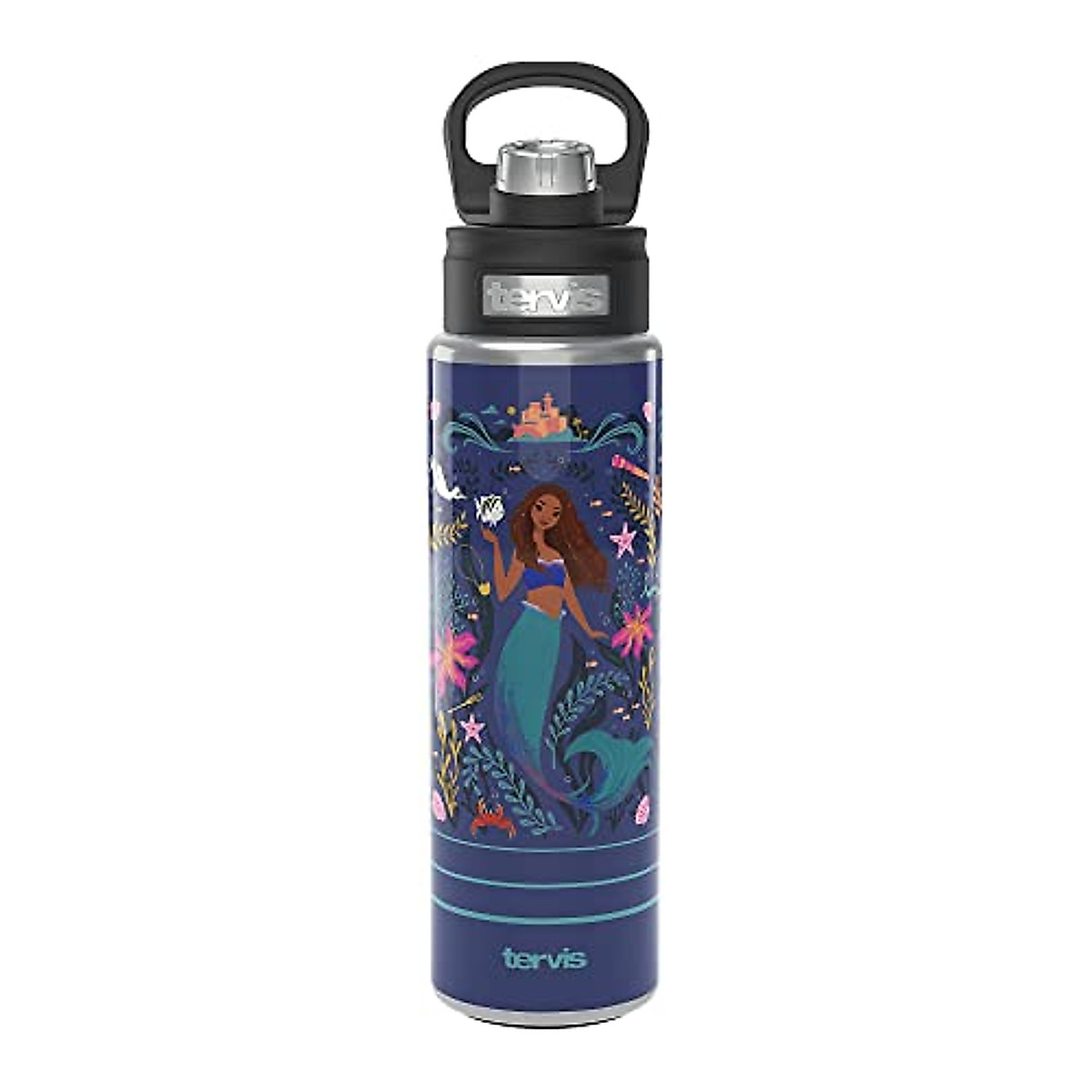 Tervis Disney The Little Mermaid Ariel Atlantica Triple Walled Insulated Tumbler Travel Cup Keeps Drinks Cold, 24oz Wide Mouth Bottle, Stainless Steel