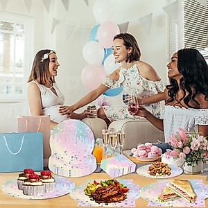 Lousuip 80PCS Iridescent Diamond Party Supplies Disposable Holographic Paper Plates and Napkins Party Tableware for Birthday Cocktail Bridal Shower Graduation Wedding Party Decorations