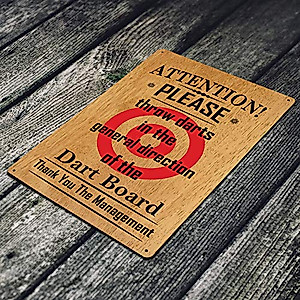 JP's Parcels Tin Sign Man Cave Décor - Metal Signs 12 x 8 in. Attention! Please Throw Darts in The General Direction of The Dart Board Thank You The Management