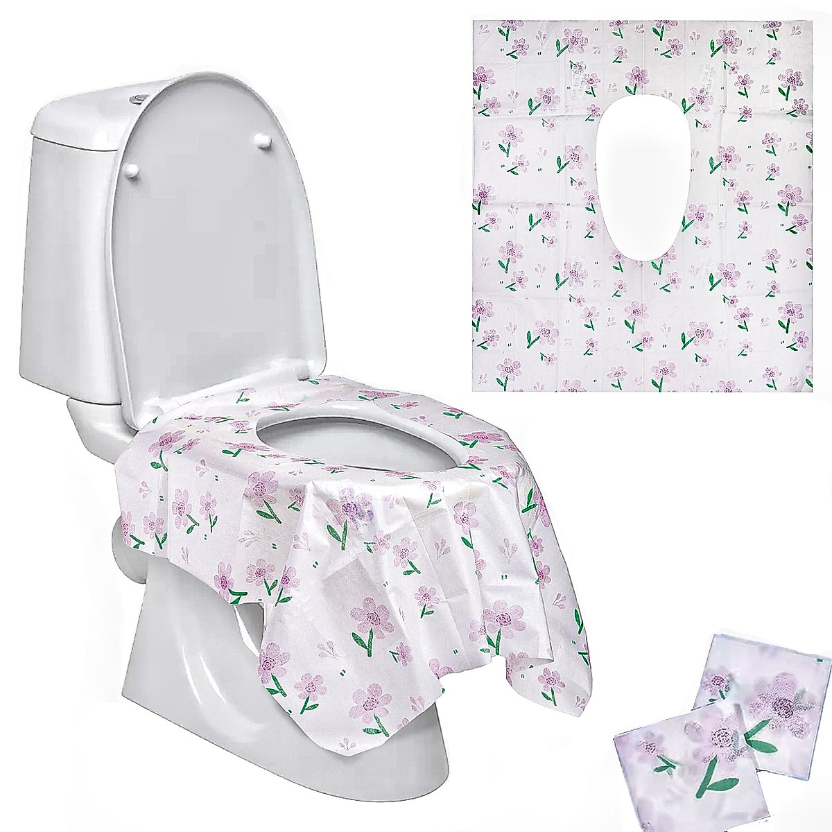 Tebery 50 Pack Extra Large Disposable Toilet Seat Covers, Cute Printed Potty Seat Covers for Toddlers, Kids, and Adults - Waterproof, Portable for Travel