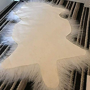 Genuine Tibetan Mongolian Sheepskin Area Rugs Long Wool Curly Fur Hide Pelt Mat Carpet Throw for Bedroom, Living Room，Home Décor 2'x3'