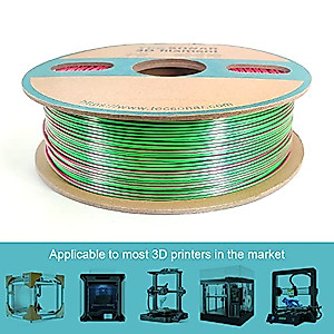 TECSONAR Tricolor PLA Filament Coextrusion Filament 1kg Triple Color Filament 1.75mm (± 0.03 mm) Compatible w/Most of 3D Printer Silk Gold Purple Red Green
